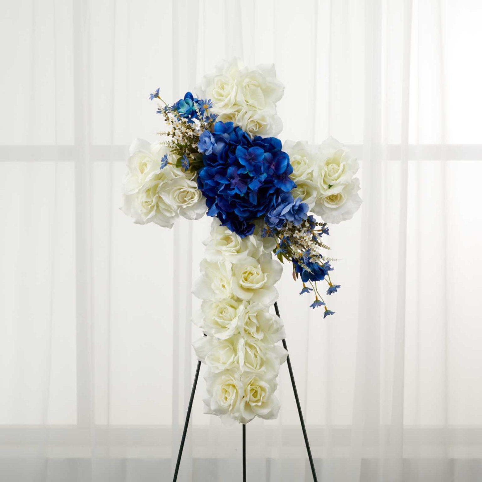 White Rose & Blue Floral Cross - FloraCraft