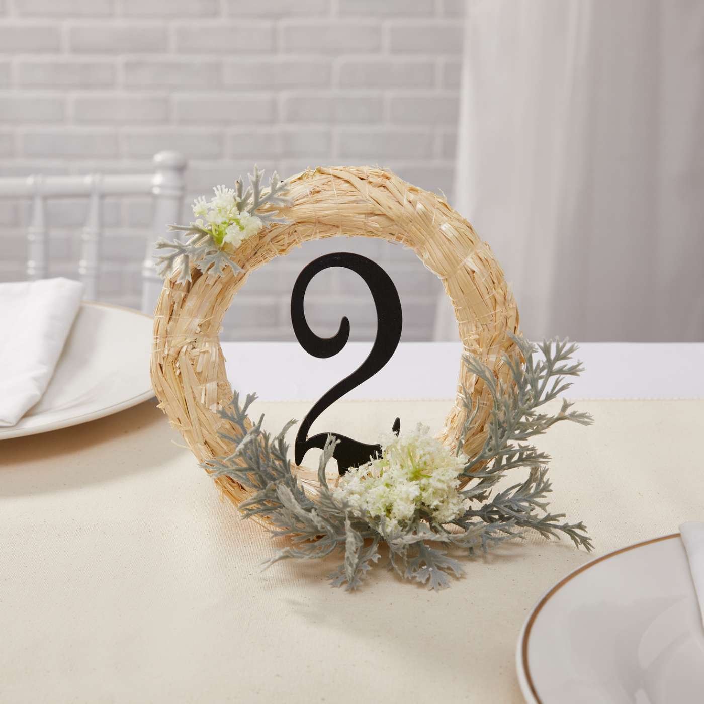 Mini Straw Table Number Wreath Centerpiece - FloraCraft
